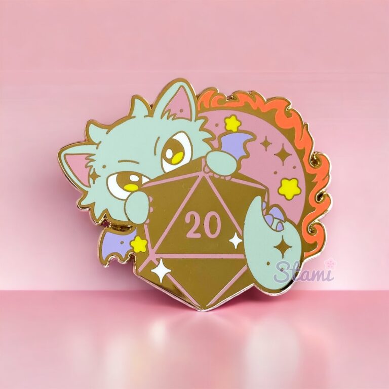 Cute Dragon D20 Pin - Stami Studios