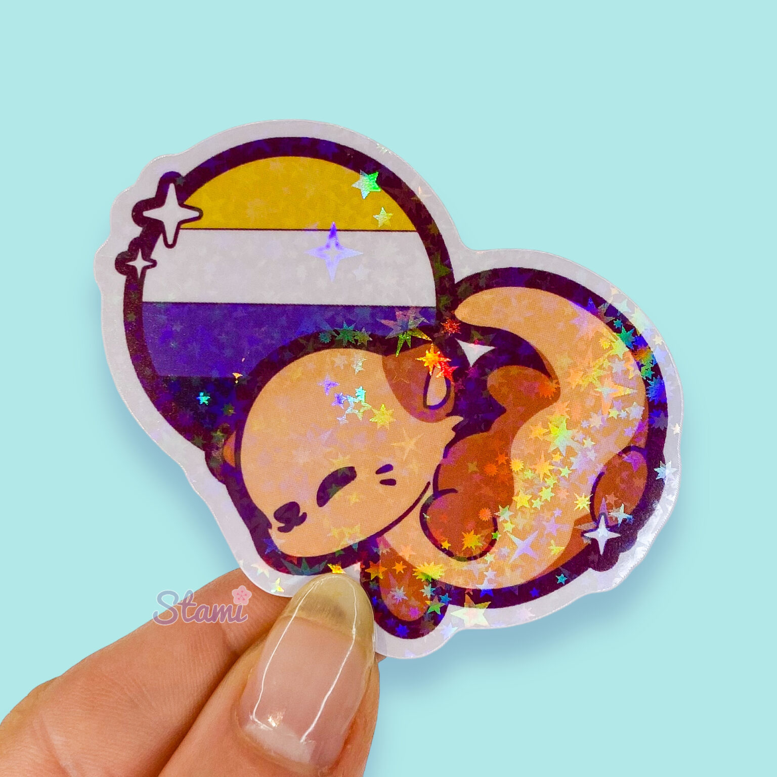 Non Binary Otter Holo Sticker - Stami Studios