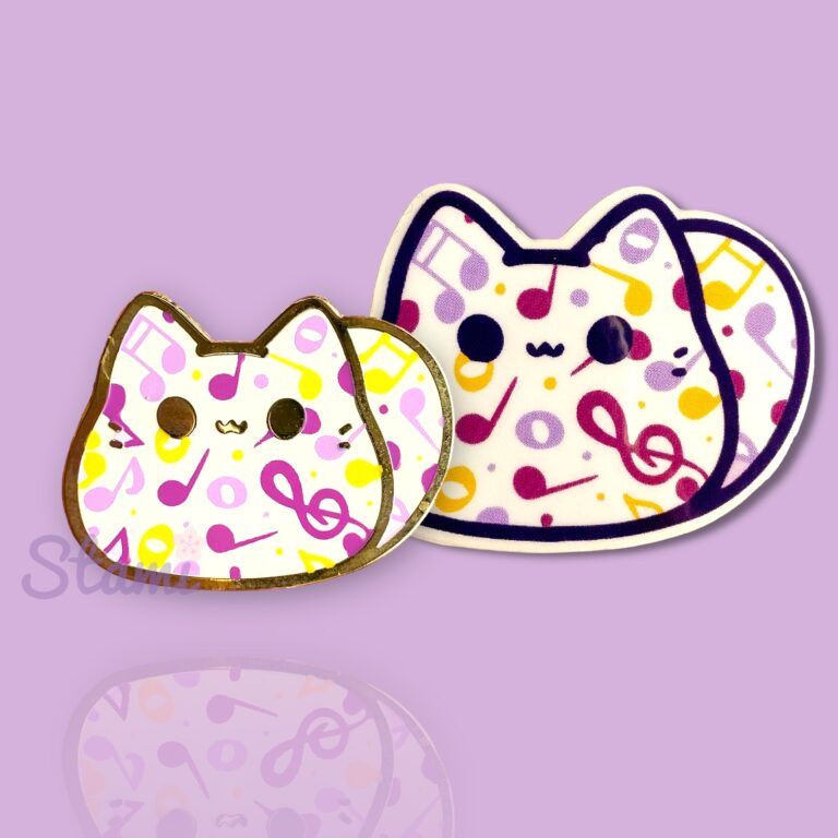 Musical Kitty Bean Pin & Sticker - Stami Studios